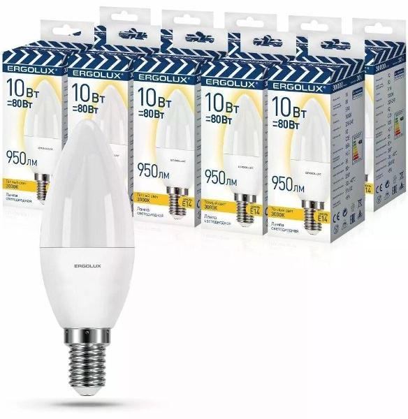 Лампа Ergolux LED-C35-10W-E14-3K (10 шт.)