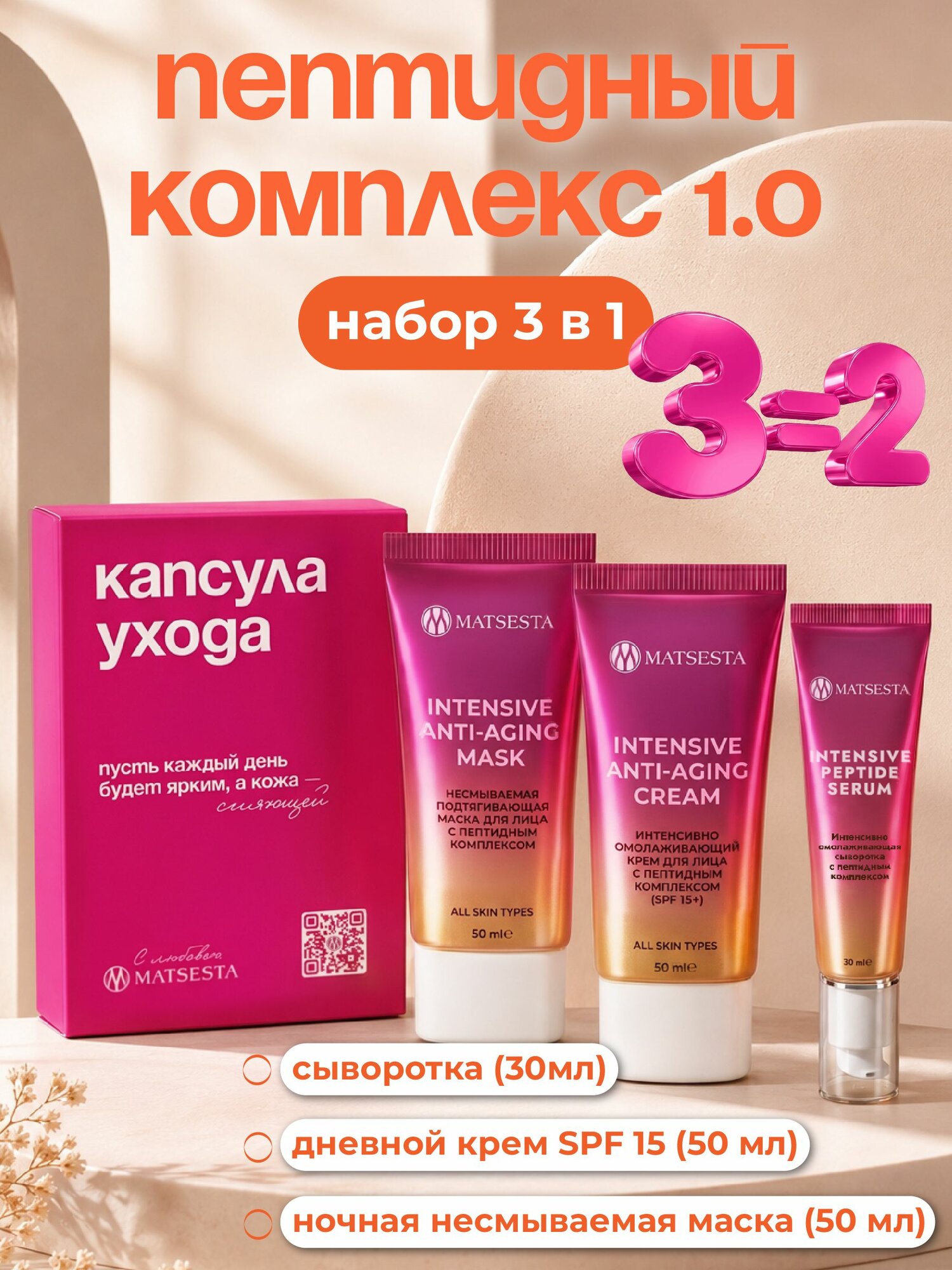 Набор пептидной линейки. Крем, маска, сыворотка