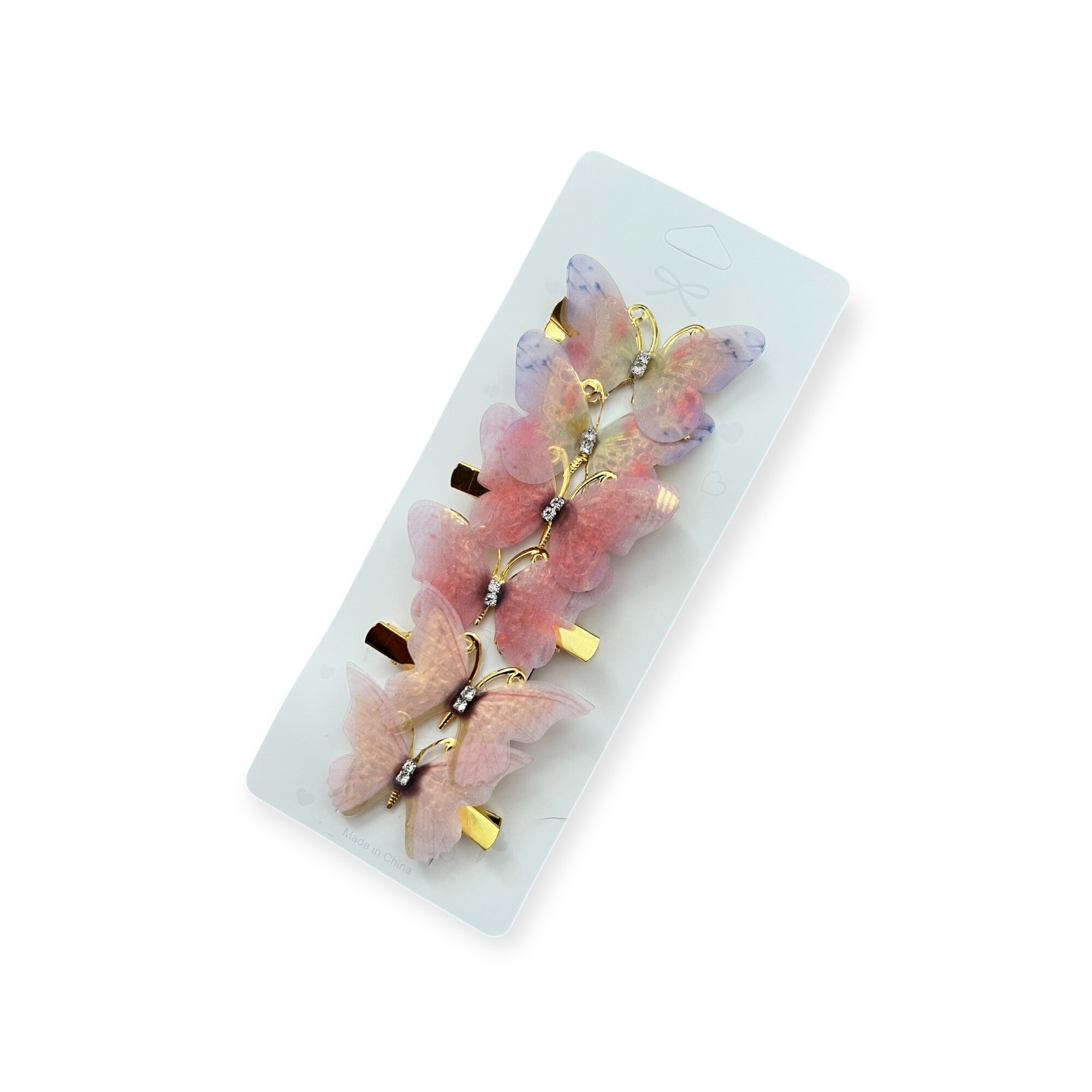 Набор заколок для волос Бабочки в комплекте 6 штук, золотая фурнитура