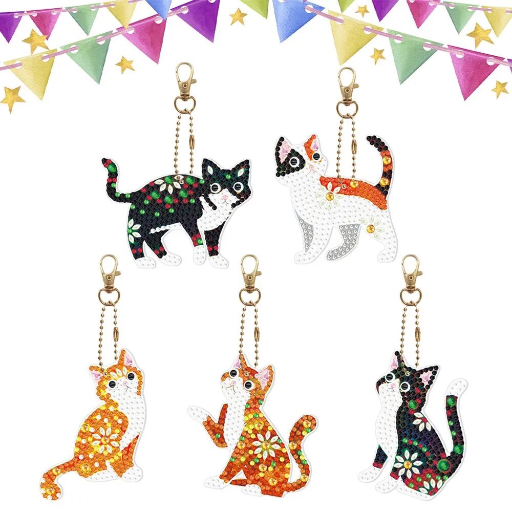 Алмазная мозаика /сделай сам брелок с алмазной росписью / котенок (двусторонний бриллиант 5шт)