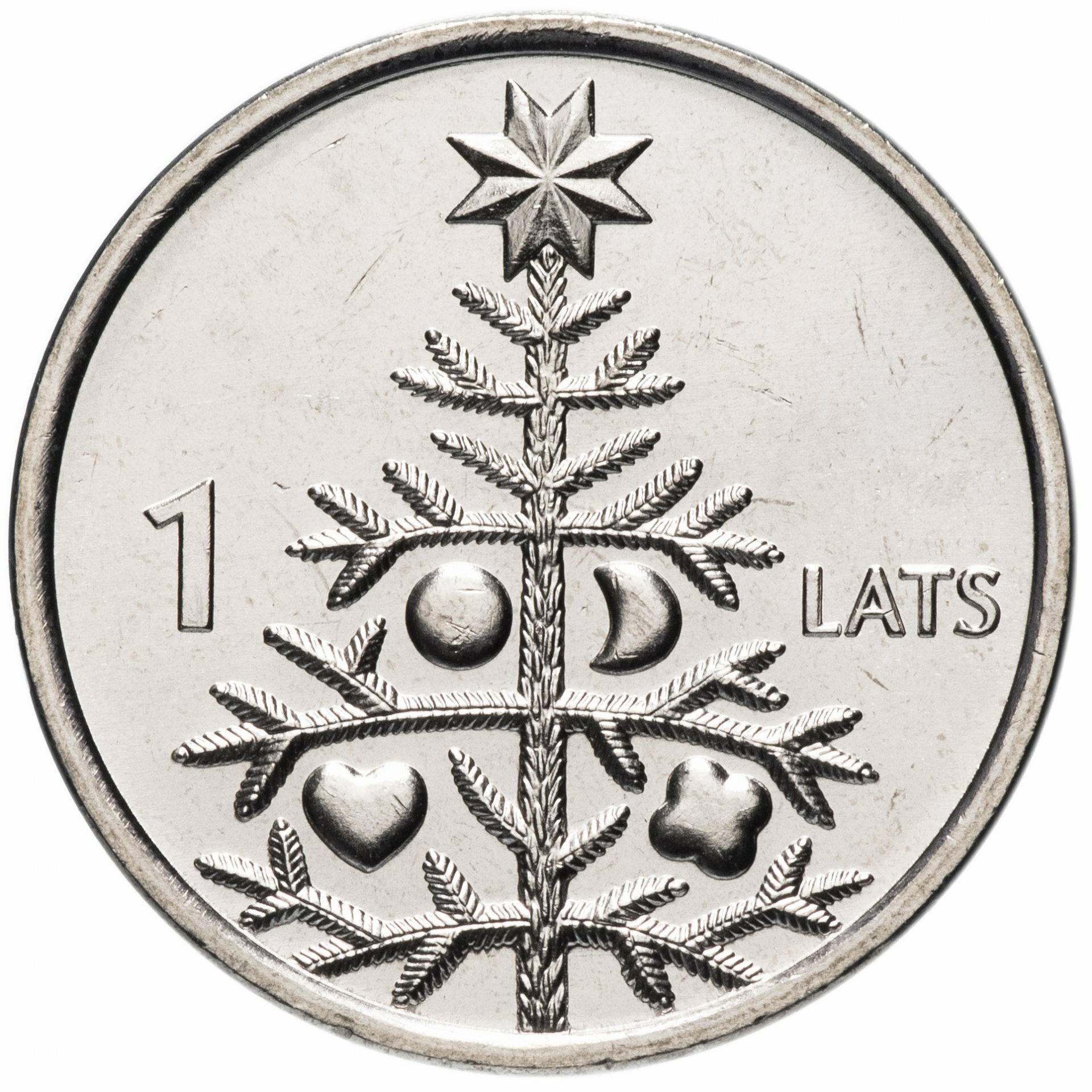 Латвия 1 лат 2009 "Елка", Мельхиор медь-никель, в сохранности UNC