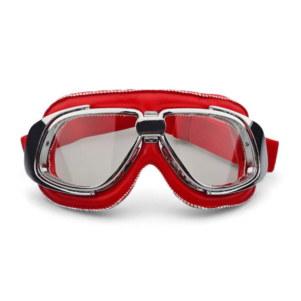Мотоциклетные очки в красной оправе, шлем, мотоциклетные очки, стекло, винтажные байкерские кожаные очки для пилота, мотоцикла, квадроцикла Clear Lens