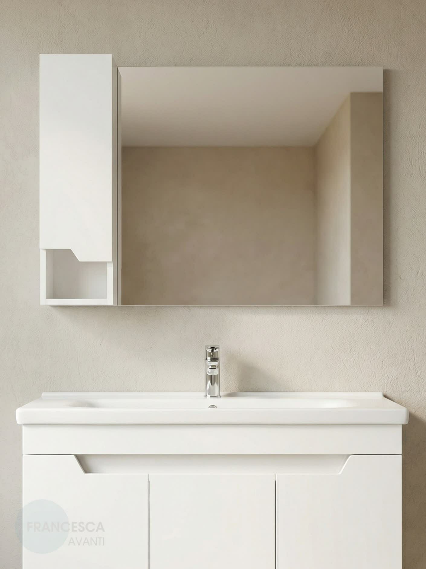 Зеркало в ванную Francesca Avanti Венеция Неаполь 100 со шкафчиком, белый глянец, левый