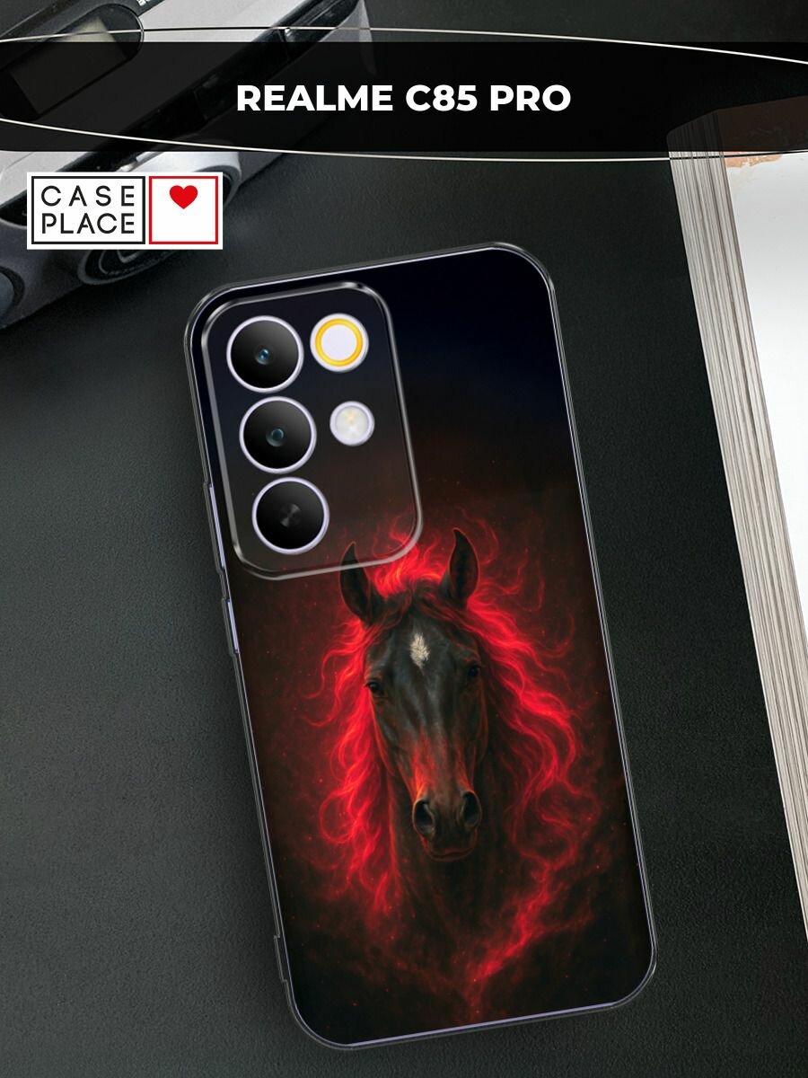 Чехол на Realme C85 Pro / Реалми C85 Про с принтом Конь и огненная грива