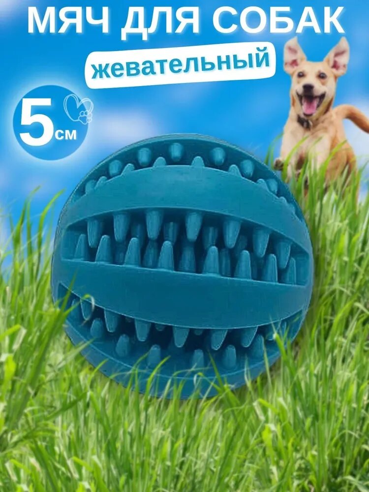 Мячик для собак мелких пород 5 см синий, интерактивная развивающая игрушка-грызунок