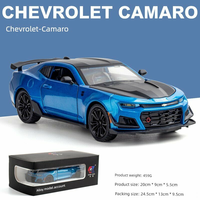 Модель автомобиля Chevrolet Camaro Bumblebee в масштабе 1:24 из сплава с функцией звука и света, металлическая деталь