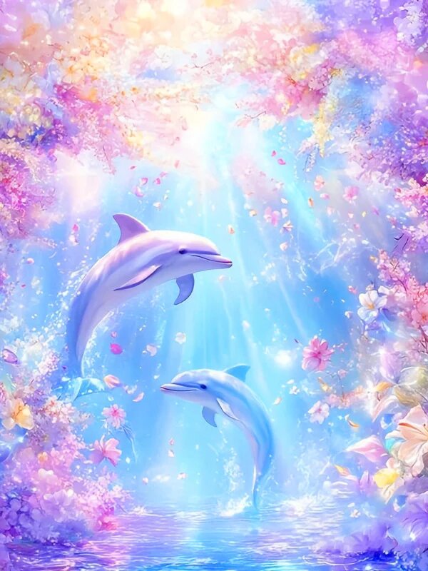 Huacan полная квадратная круглая алмазная живопись дельфины цветок Алмазная мозаика животное новая коллекция Настенный декор