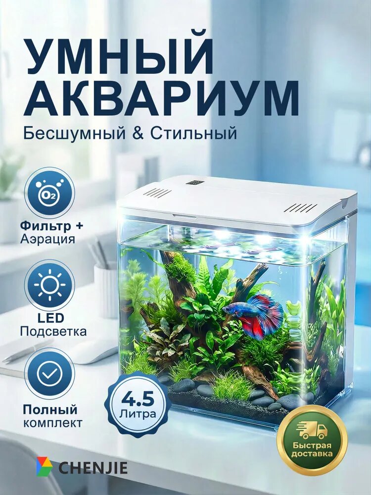 ZHNOE Аквариум с рыбками, С фильтром и подсветкой,20*15*20CM