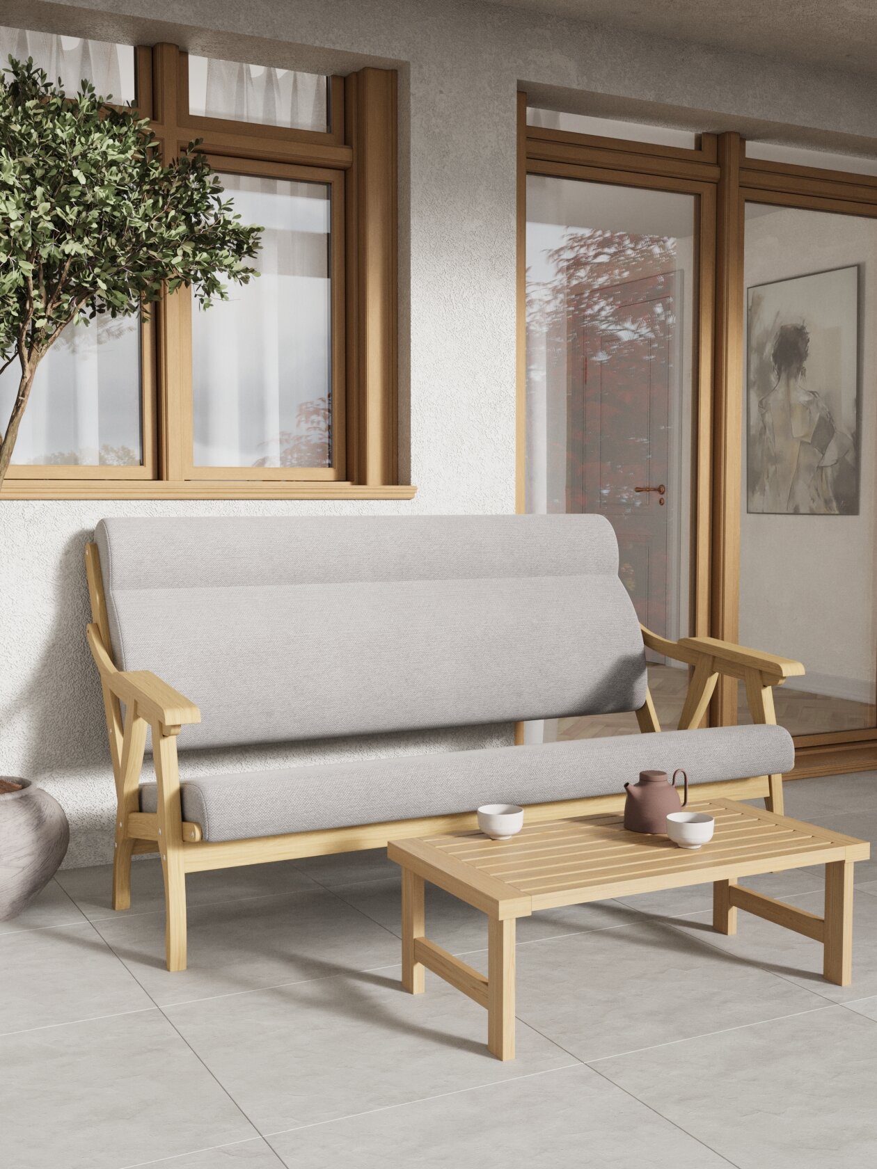 Диван прямой Вега нераскладной, на ножках, с подлокотниками, 161х90х95 см, Серый, рогожка Бук