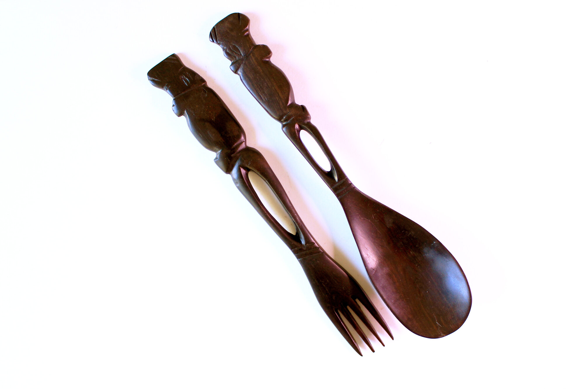 Африканские резные ложка и вилка AfricaWoodz "Семья Бегемотов"