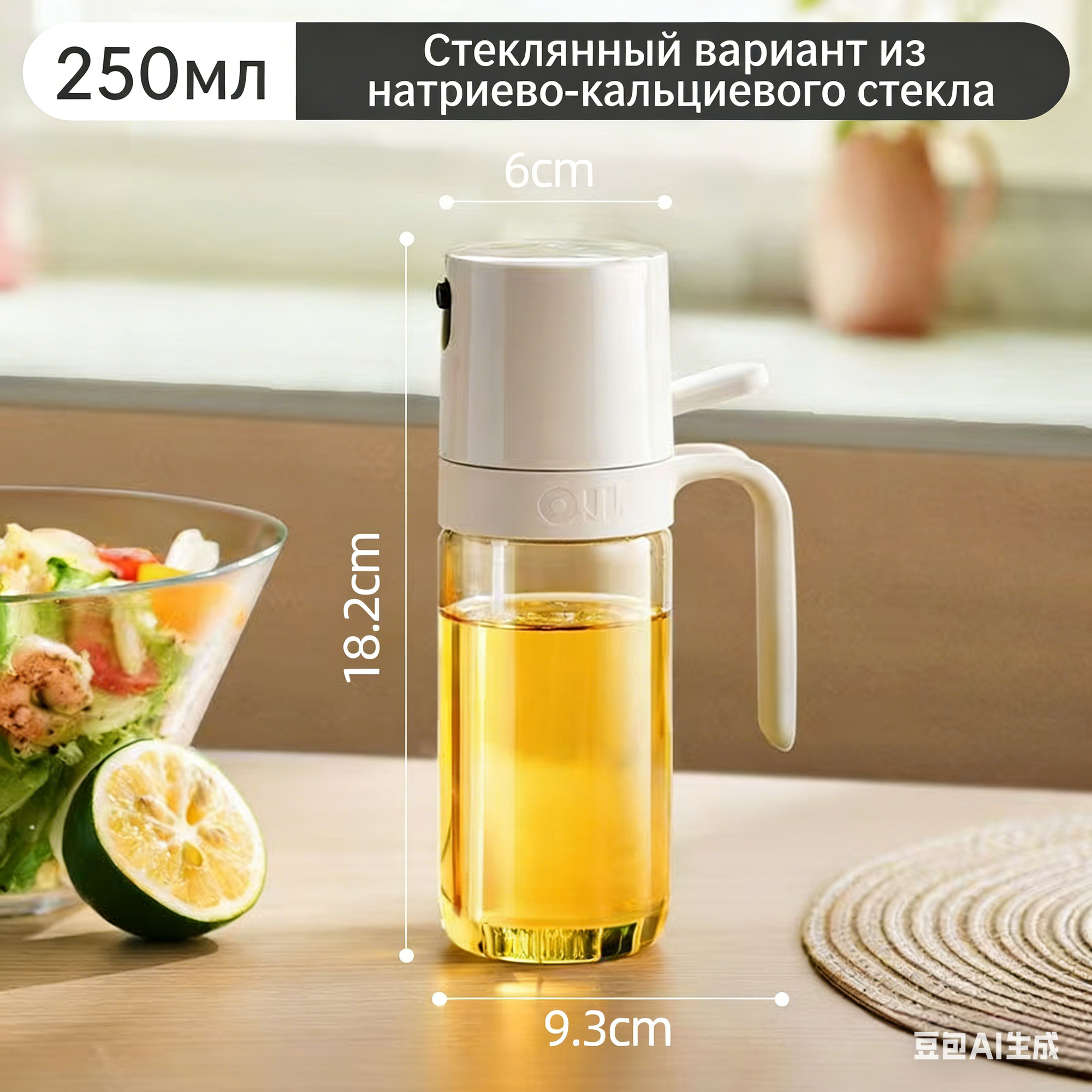 Распылитель для масла и уксуса, емкость для соуса с дозатором пульверизатором, 250 мл, белый