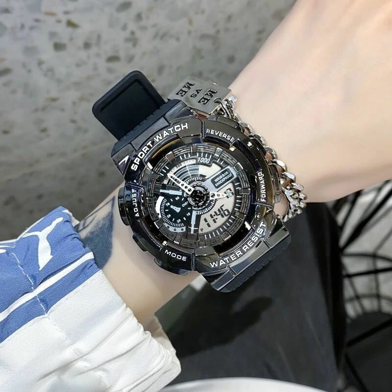 Спортивные водонепроницаемые часы в стиле "Воин-волк", многофункциональные электронные часы с двойным дисплеем для студентов-мужчин, корейская версия, светящиеся часы для спецназа для активного отдыха.