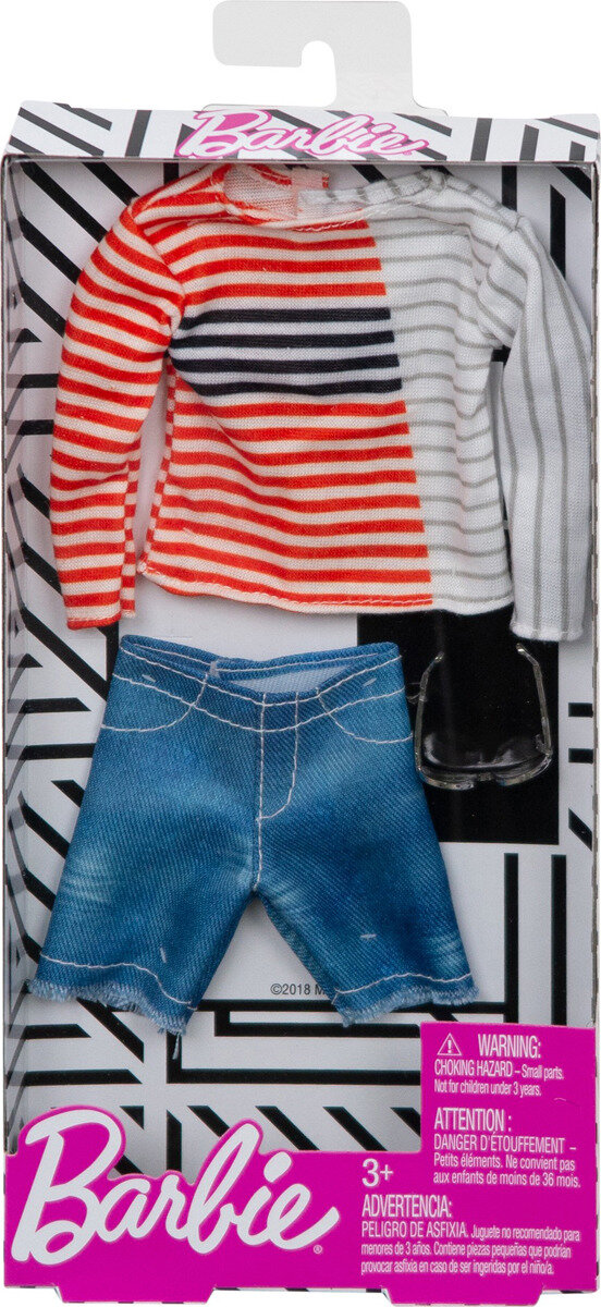 Одежда для куклы Barbie Кен Полосатая рубашка и джинсовые шорты FXJ35