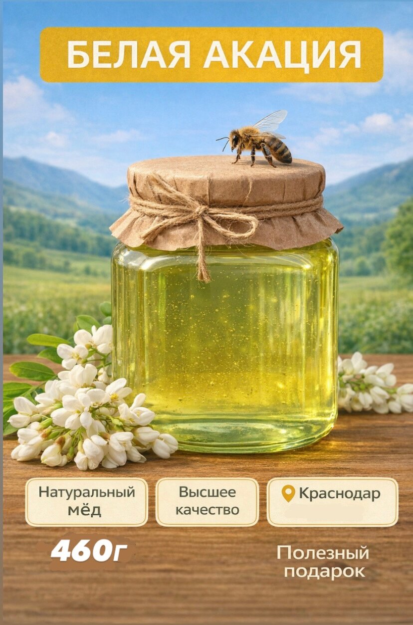 Мёд Акации 2025. Натуральный Алтай. Диабетический . 460грамм. Всегда жидкий.