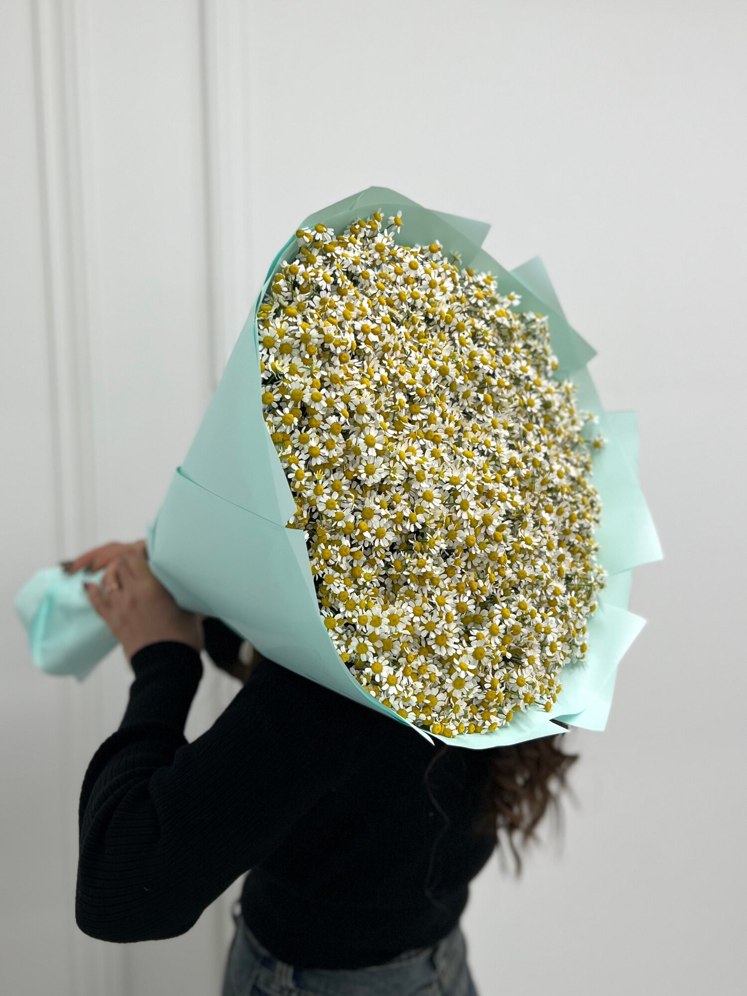 Гламелия цветы 55 ромашки - танацетум голубая упаковка – заказать с доставкой