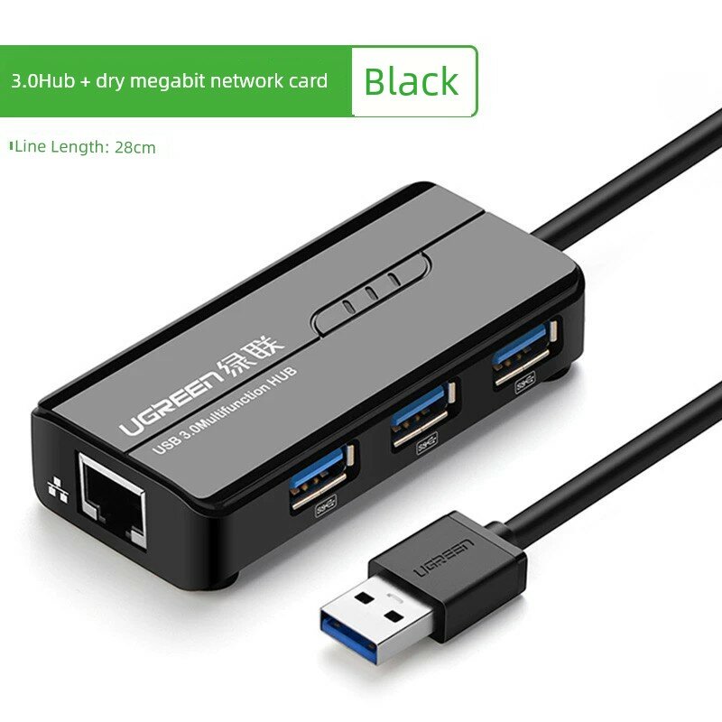 USB 3.0 адаптер Gigabit Ethernet с 3 USB хабами, черный дизайн, поддерживает консоль Switch