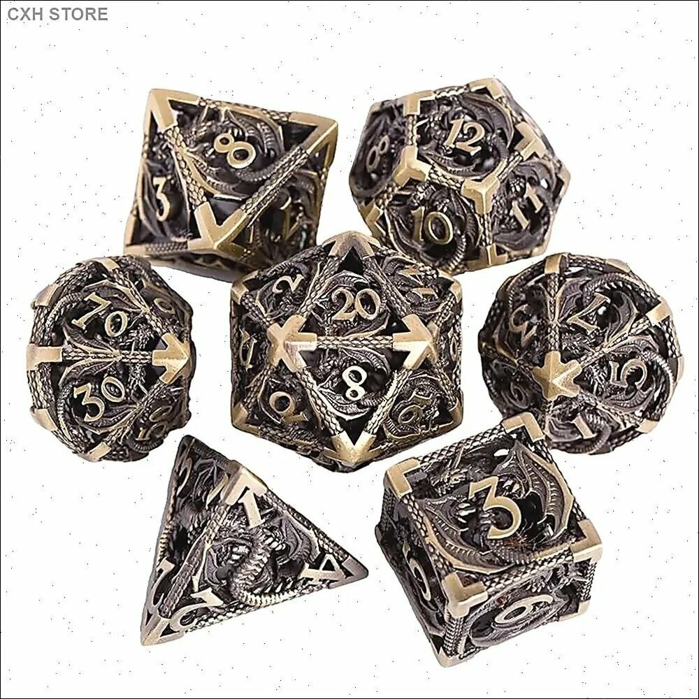 Кубики для DnD (ДнД) 7 шт Металлические , Кости игральные Дайсы, Классический набор дайсов Dungeons & DragonsРолевая игра , Pathfinder, настольные игры