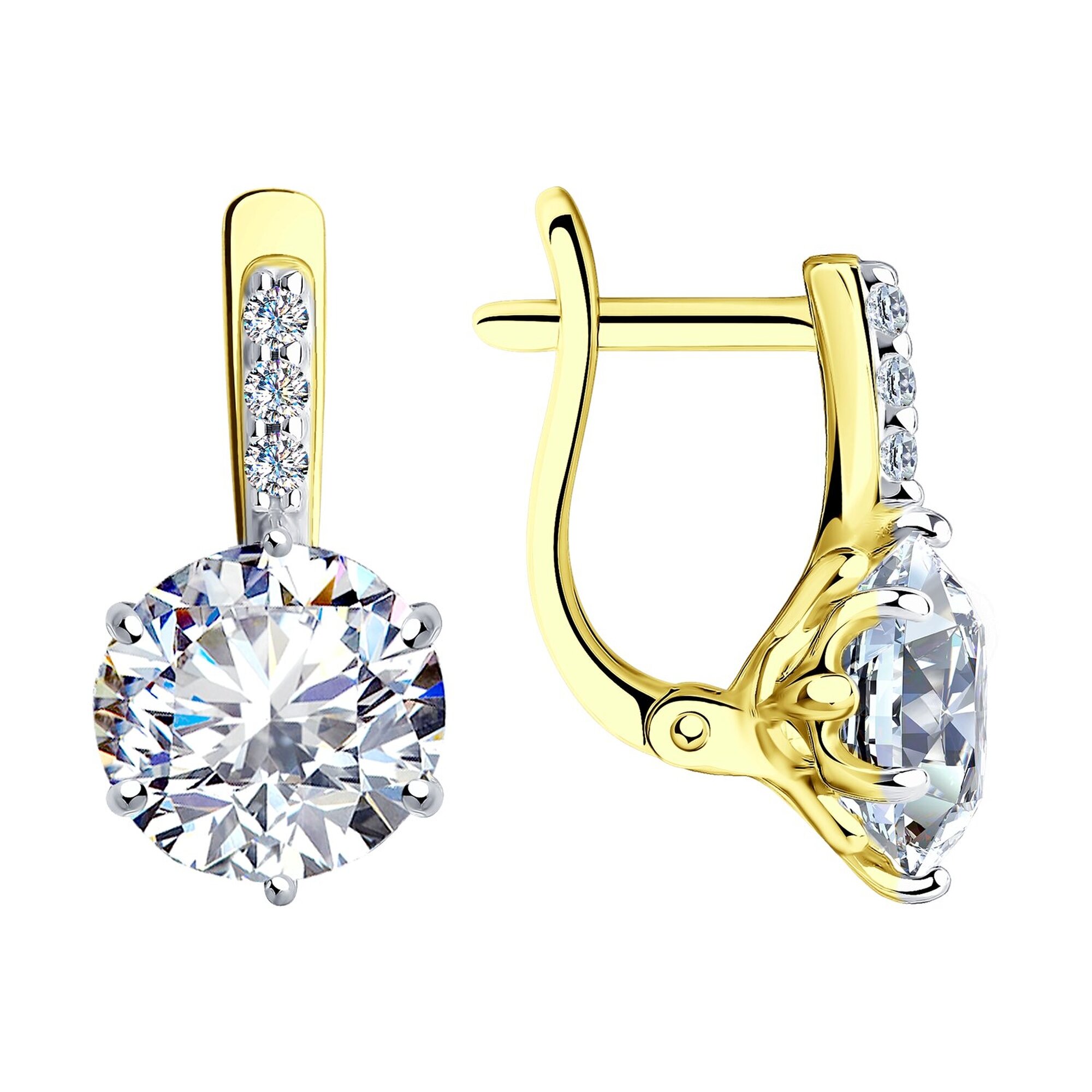 Серьги, серебро, 925 проба, золочение, фианит