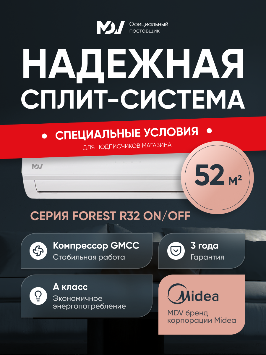 Сплит-система ON/OFF MDV Forest MDSAF-18HRN8/MDOAF-18HN8, 18 kBTU, кондиционер до 52 кв. м.