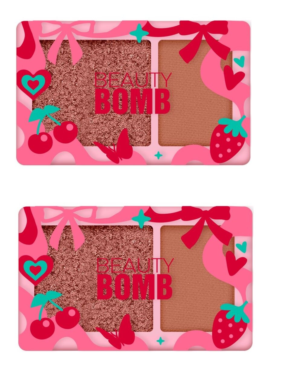 Палетка Beauty Bomb теней для век двойная Double Eyeshadow Palette, тон 02 Cherry Lady, 3,4 гр - 2 штуки