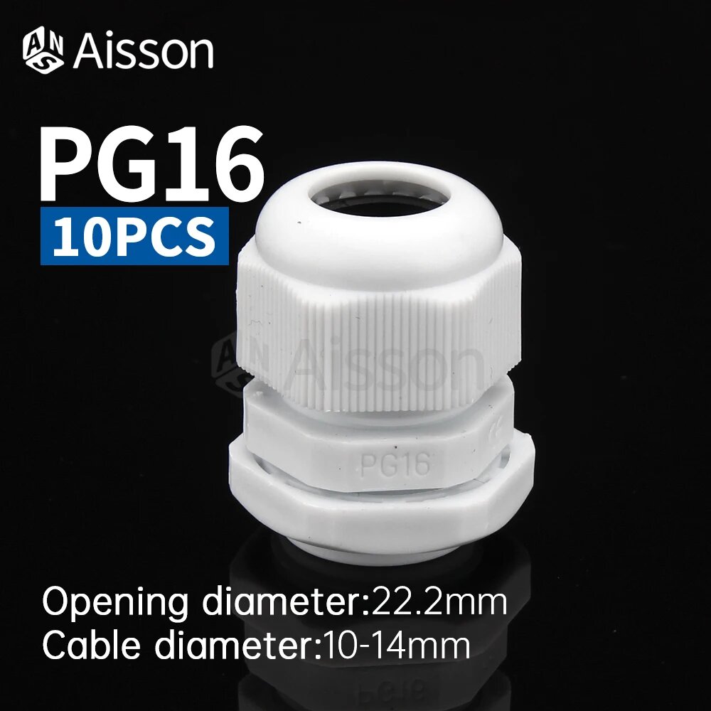 Водонепроницаемые кабельные вводы PG7 PG9 PG11 PG13.5 PG16 PG19 нейлоновые 10 шт PG16 White