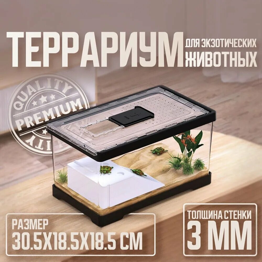 Террариум с крышкой для рептилий, пауков, улиток, богомолов, палочника, раков отшельников, грызунов, рыбок