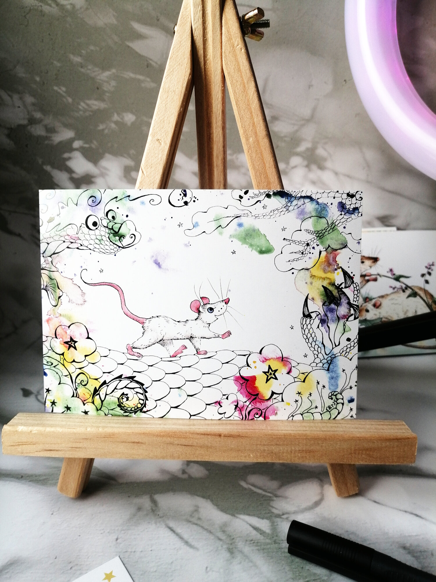 Открытка с авторской иллюстрацией "Прогулка по дракону" 10х15 см, коллекционная, сувенирная, оформленный оборот