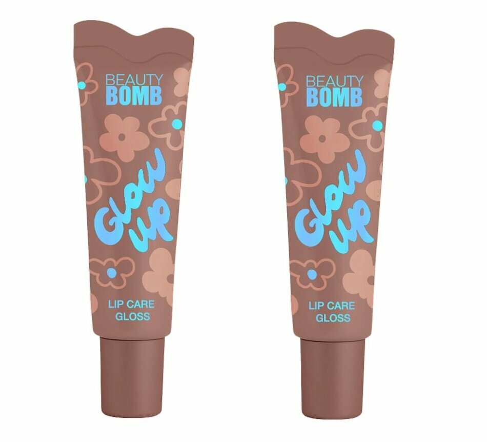 Блеск-уход для губ Beauty Bomb Lip Care Gloss Glow Up, тон 01 полупрозрачный карамельный нюд, 10 г - 2 штуки