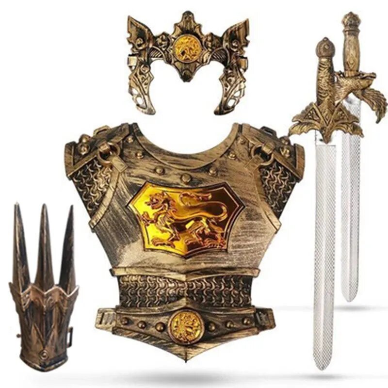 Мальчики и девочки Хэллоуин играют римских воинов, доспехи / маски носят, набор из 5 аксессуаров