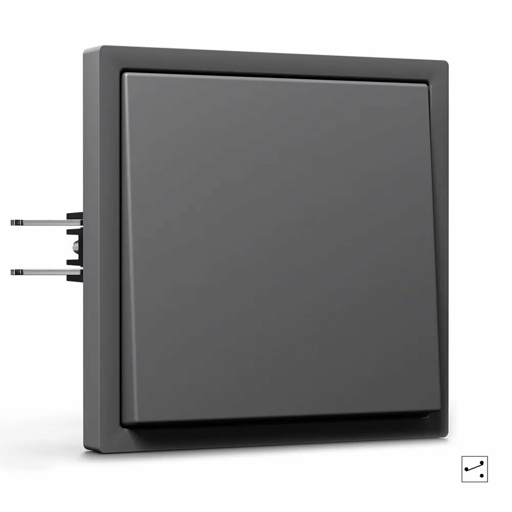 Настенный выключатель BSEED проходной (переключатель) одноклавишный матовый , 1 клавиша, PC рамка Серый,80 x 80mm