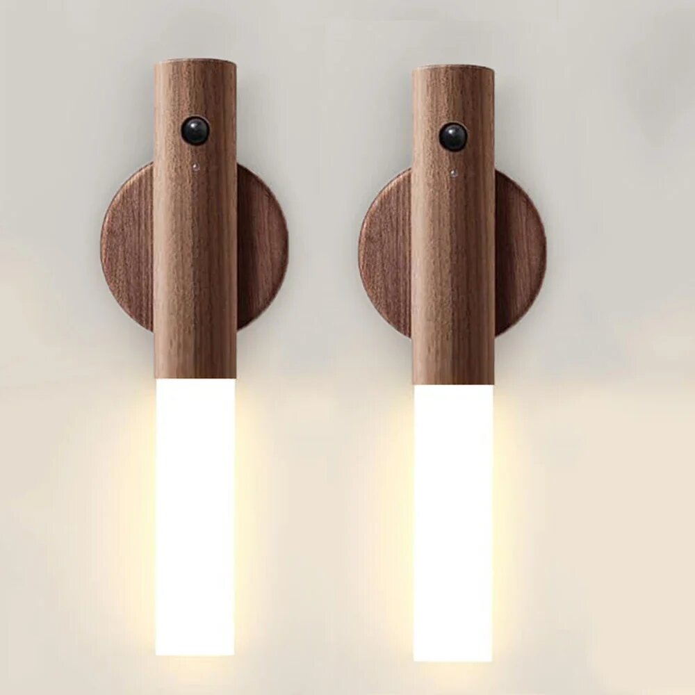 Деревянные настенные светильники Walnut с датчиком движения, 2 шт