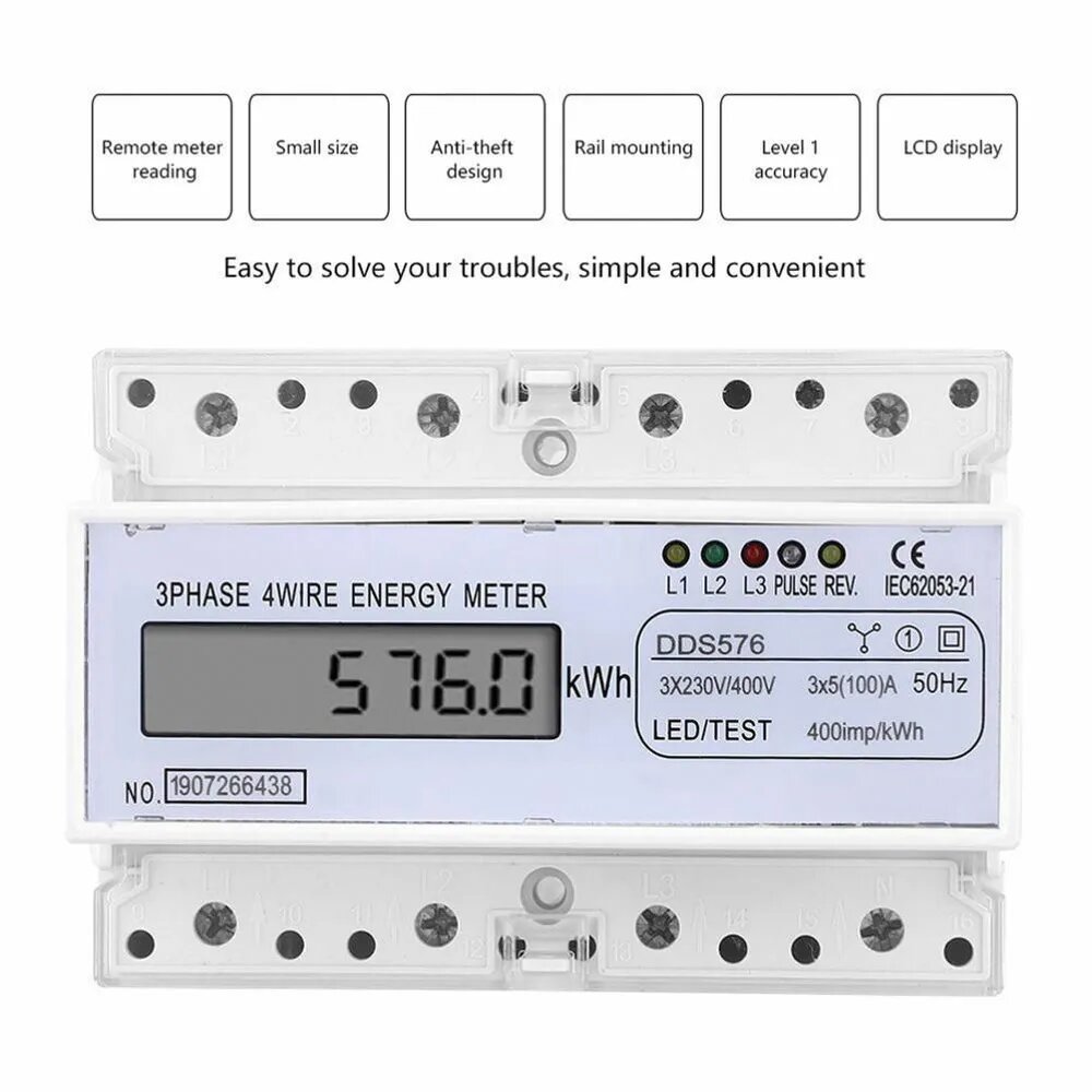 DDS576 Трехфазный 4-проводной электронный счетчик электроэнергии 3x230V/400V, 50Hz, 3x5(100)A — фото 1