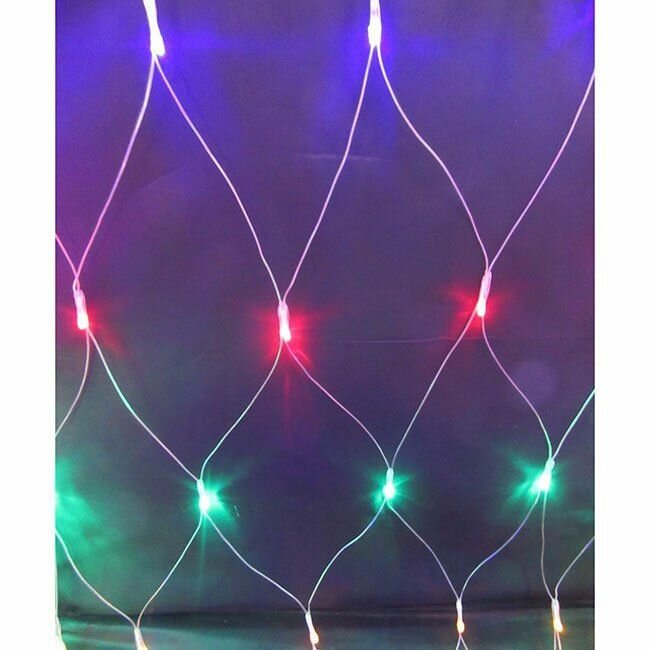 Электрогирлянда КНР Сетка 1,5х1,5 м, 120 ламп LED, 8 режимов, 13 м, цветной (МК-19143)