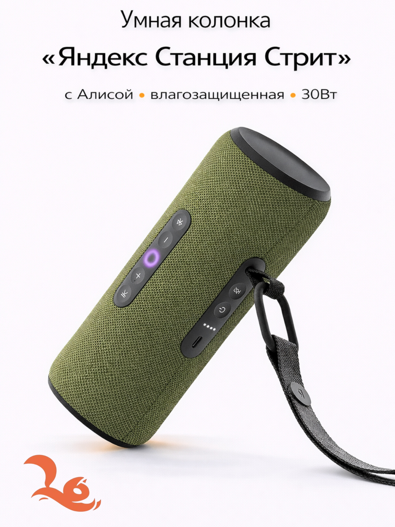 Умная колонка "Яндекс Станция Стрит", с Алисой, зеленый, влагозащищенная, 30Вт