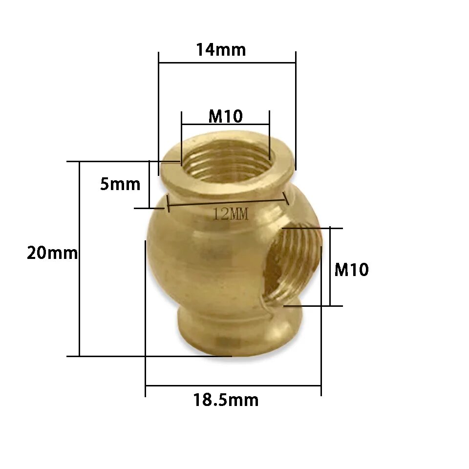 Латунный тройник M10, бежевый, D18.5xH20mm