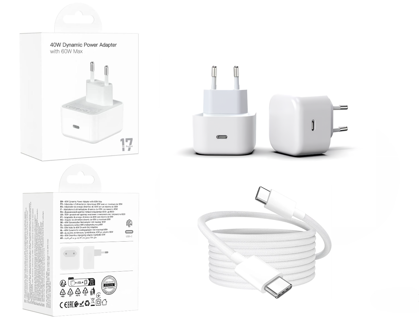 Быстрая зарядка 40W Dynamic Power Adapter Witch 60W Max / Зарядное устройство для MacBook, iPad, iPhone с кабелем USB-C
