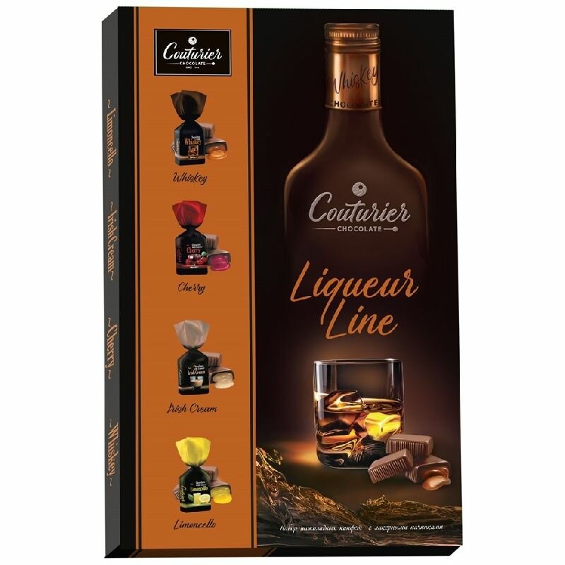 Конфеты COUTURIER LIQUOR LINE шоколадные Ассорти (Whiskey, Cherry, Irish Cream, Limoncello) 160г