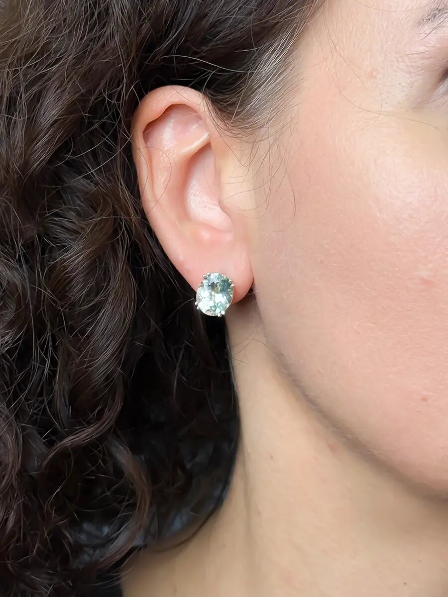 Серьги, желтое золото, 375 проба, празиолит