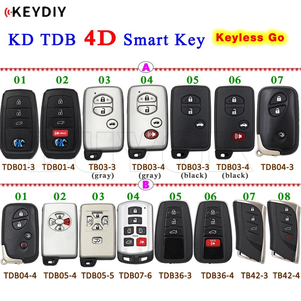 Умный ключ KEYDIY KD 4D TDB01 TDB03 TDB04 TDB05 TDB07 TDB36 TDB42 для Toyota 0140 0500 0030 0780 0111 F433 A433 5290 7890 3370