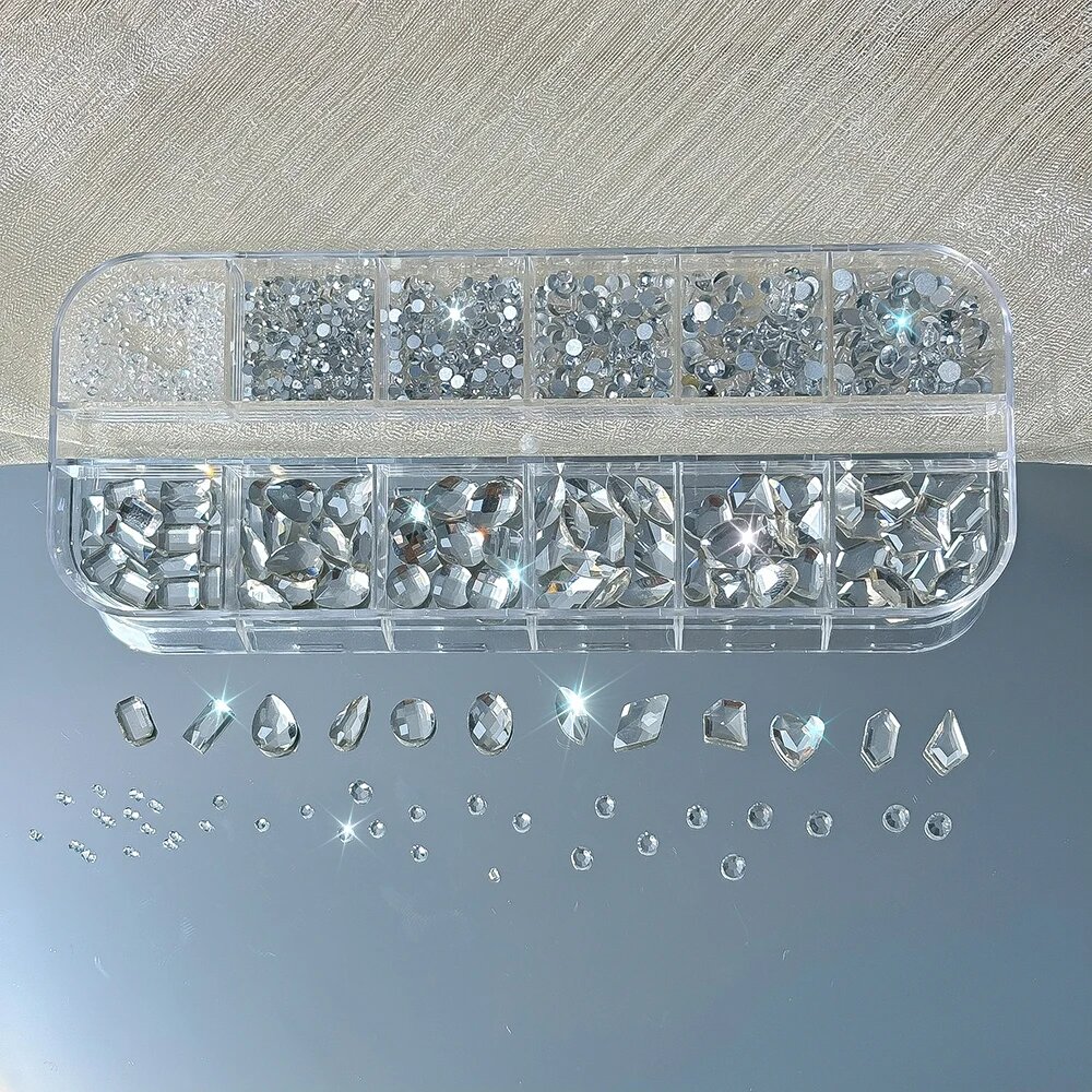 1 Box Flatback Round Rhinestones Nail Decoration Серебряный, NO.6