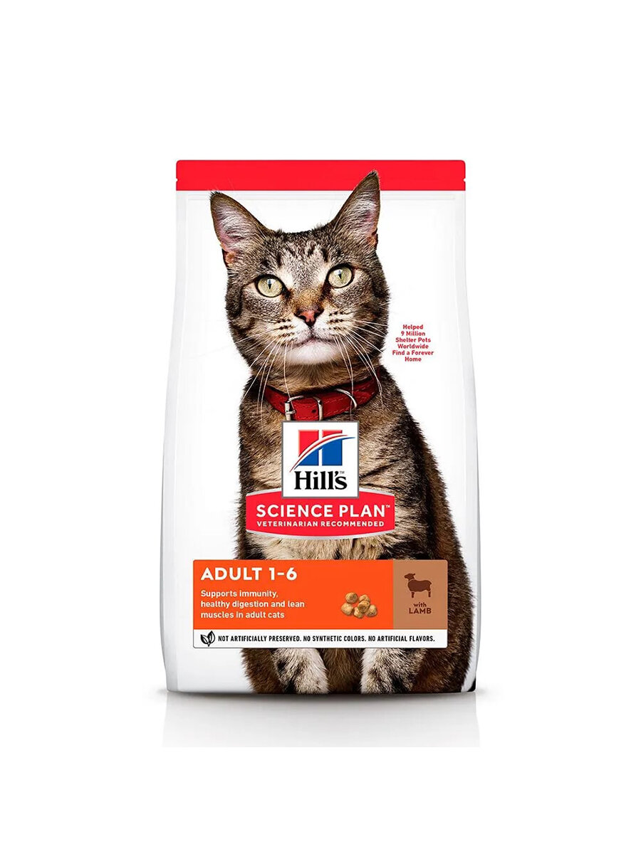 Сухой корм Hill's Science Plan Adult для взрослых кошек 1-6 лет, с ягненком, 3 кг