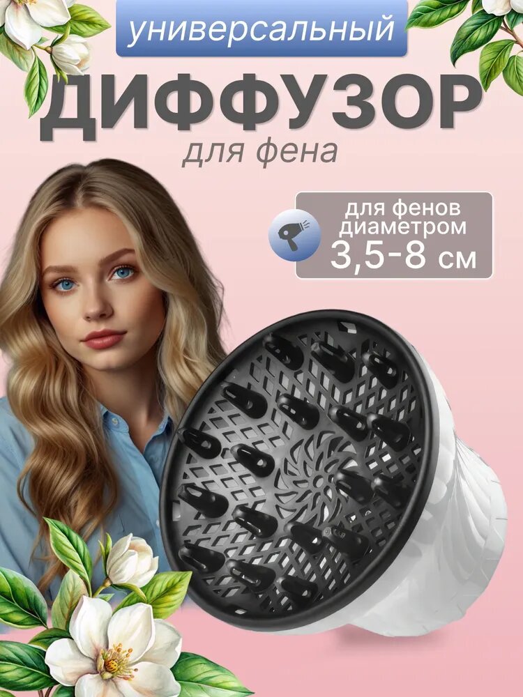 Диффузор для фена универсальный GEALFIS насадка для кудрявых вьющихся волос объемная сушка без пушистости диаметр 12 см