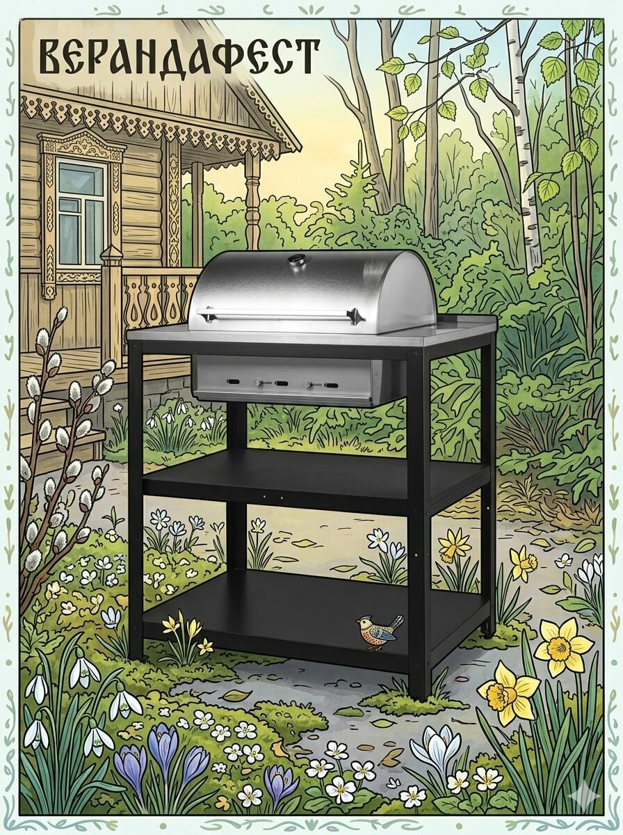 VERANDA: Садовая Кухня - Модуль Угольный Гриль - Уличная Модульная Кухня - Нержавеющая Сталь