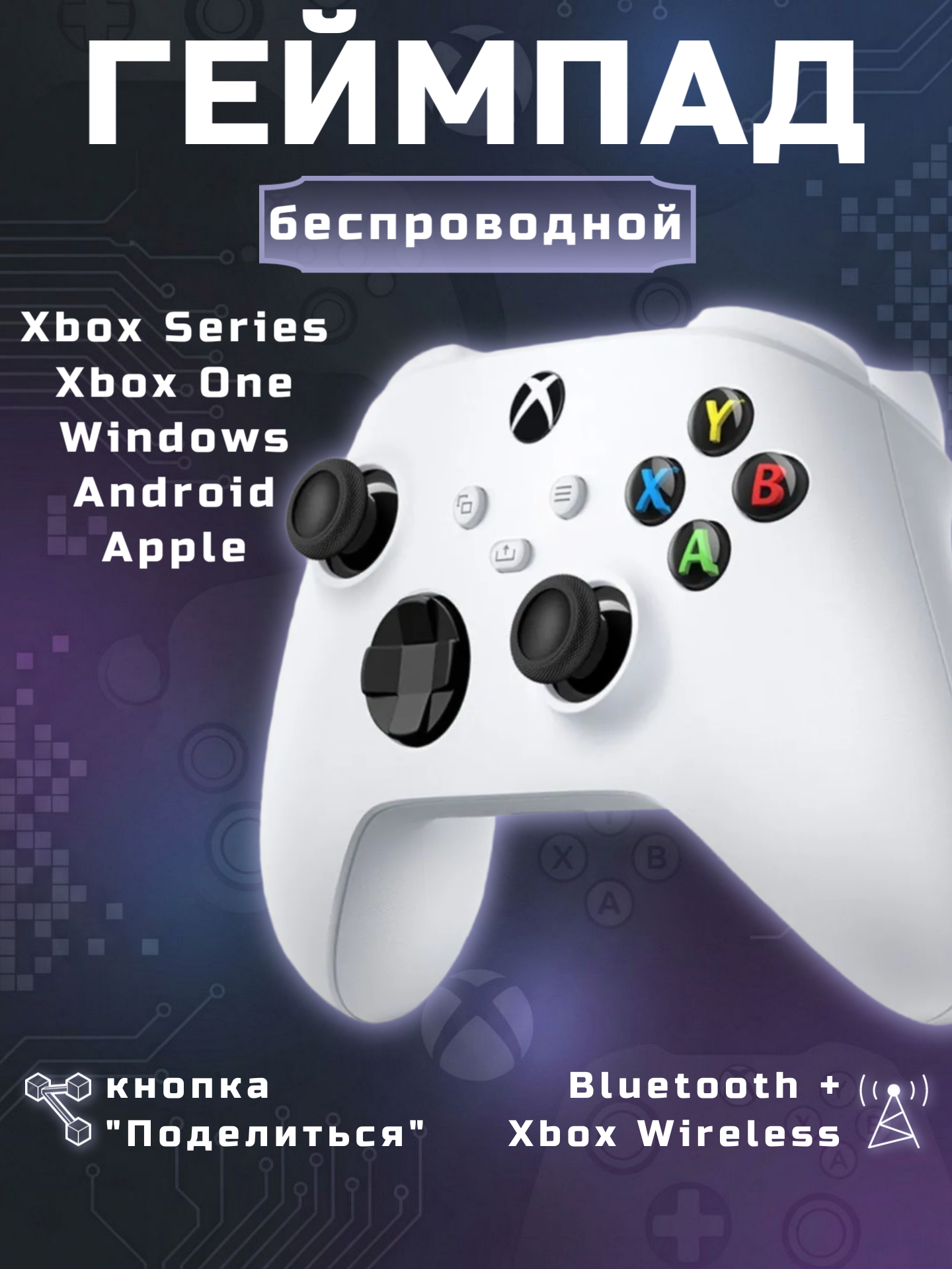 Беспроводной геймпад Xbox Series X/S Robot White (4 ревизия), Bluetooth, USB-C, вибрация