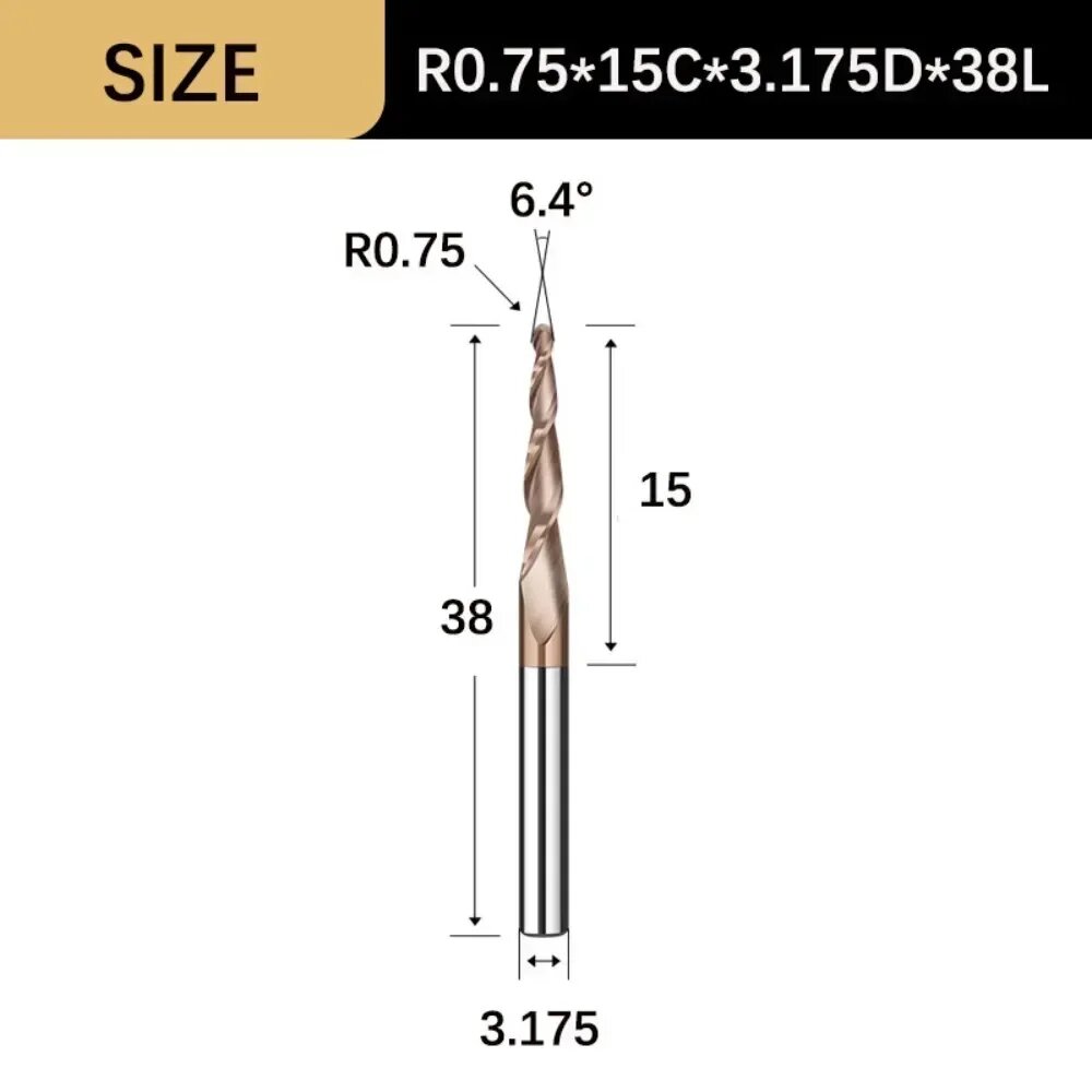 Фреза торцевая коническая R0.75x15C x 3.175D x 38L