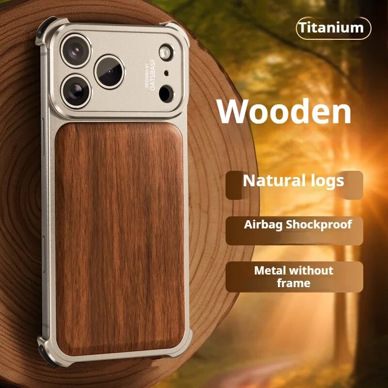 Деревянный чехол Oatsbasf Titanium для iPhone 17 Pro Max