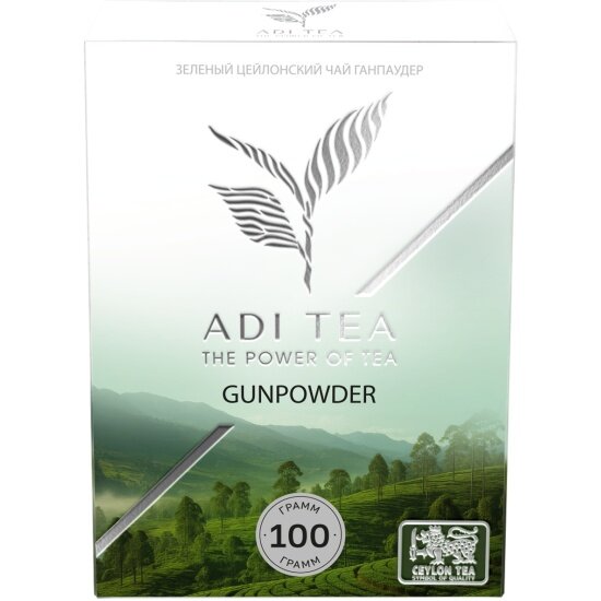 Чай зеленый Adi Tea "Gunpowder", цейлонский листовой (Ганпаудер), 100гр.
