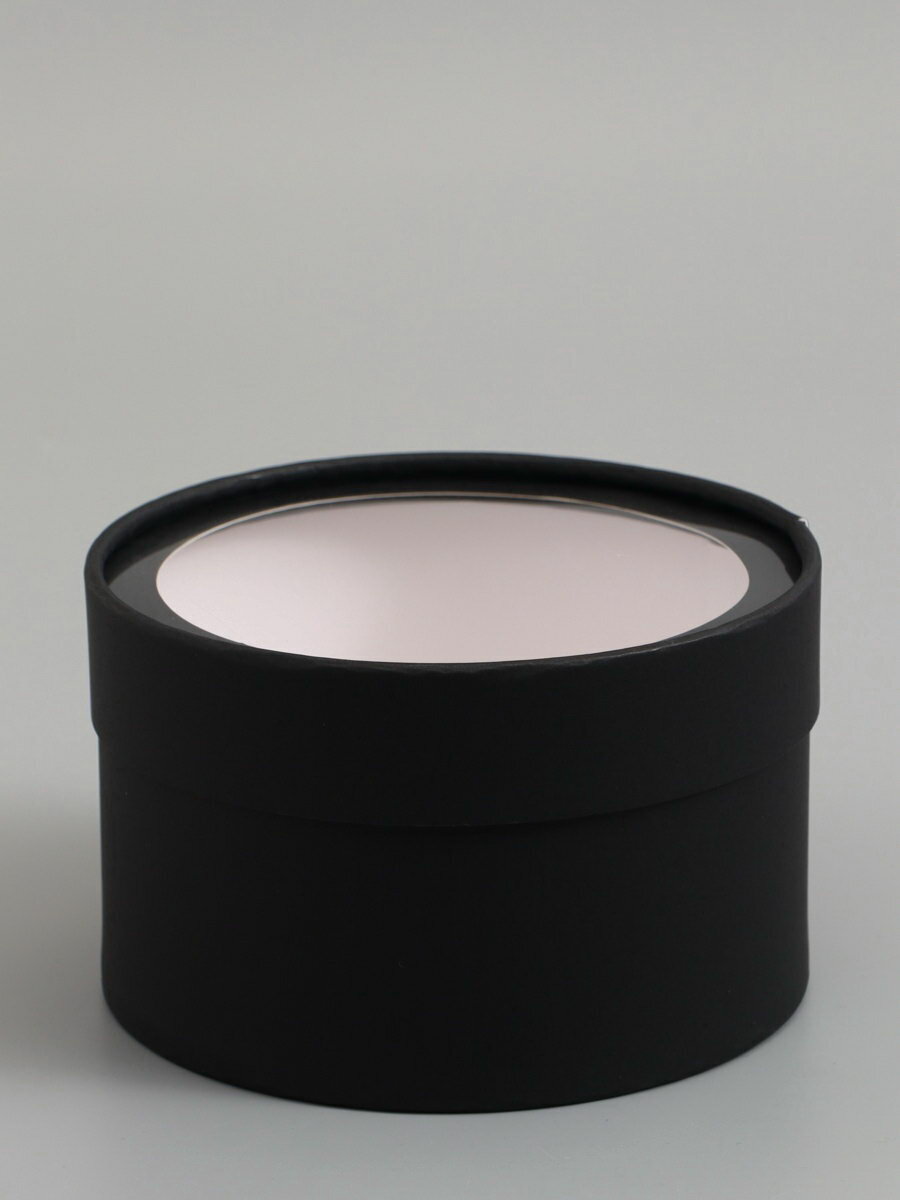 Подарочная коробка круглая, чёрная, завальцованная с окном, 16x11 см