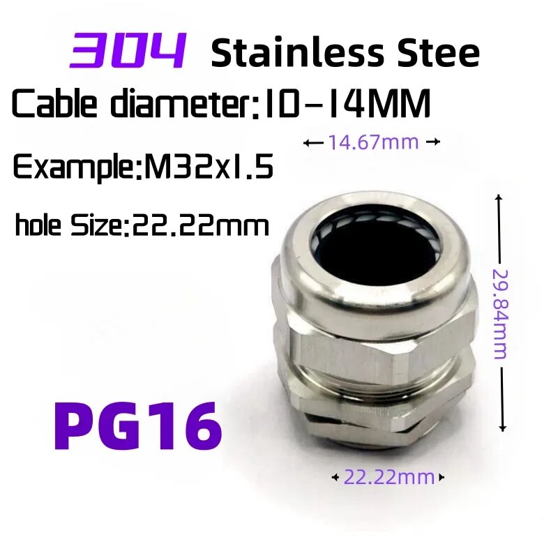 Водонепроницаемый кабельный ввод из нержавеющей стали 304 IP68 PG7 PG9 M12 M16 PG16 fit 10-14mm