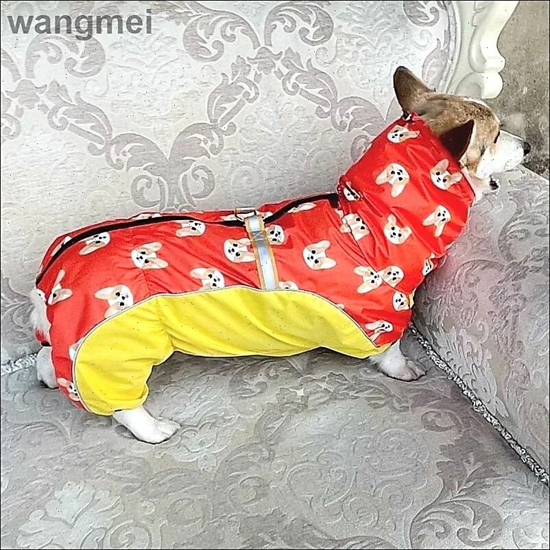 Водонепроницаемый комбинезон для корги с защитой лап и креплением для поводка утепленный ветрозащитный дождевик для средних собак